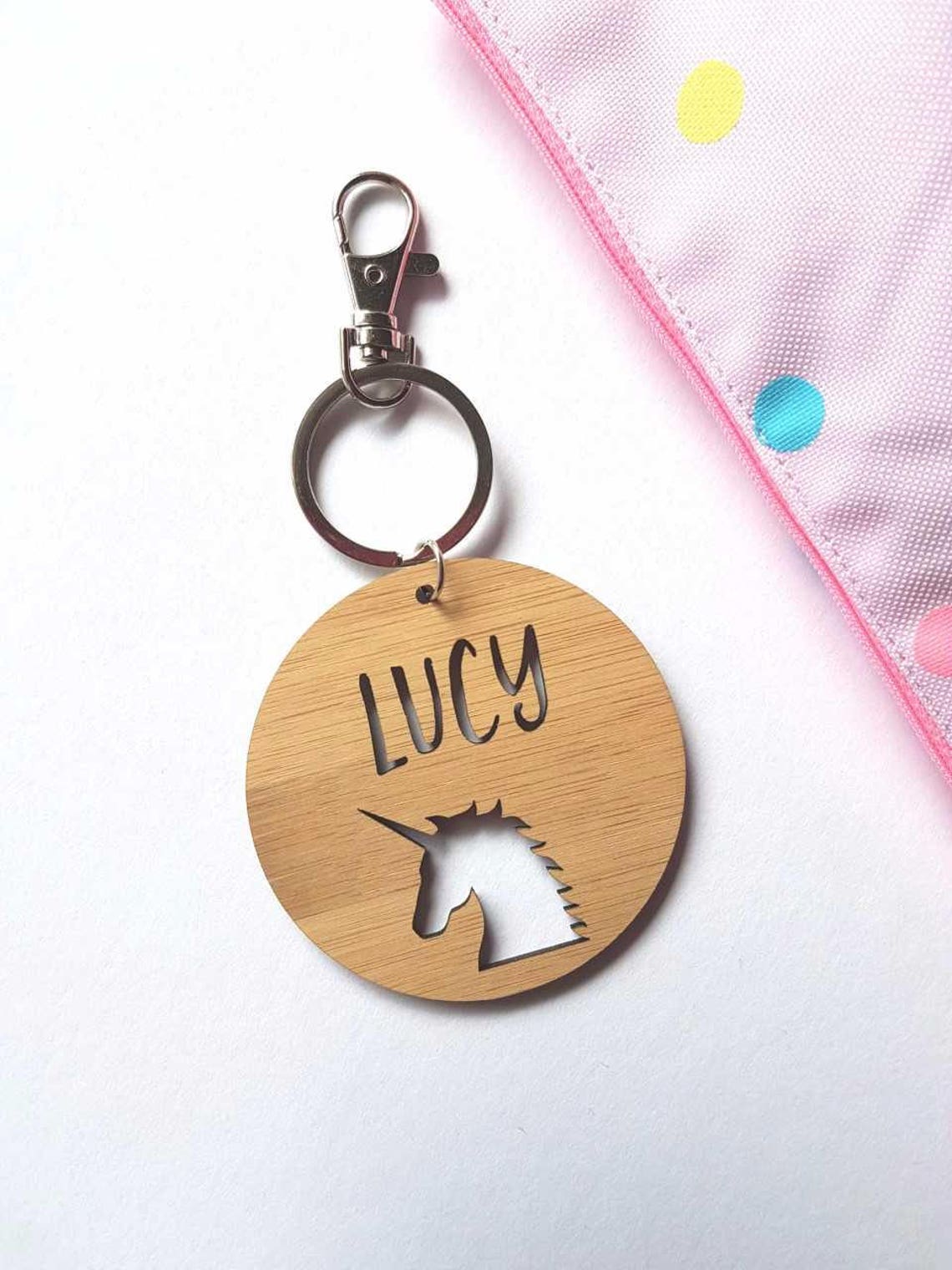 Unicorn Bag Tag / Keyring Wood Bamboo Personalised Custom-school-kinder ...
