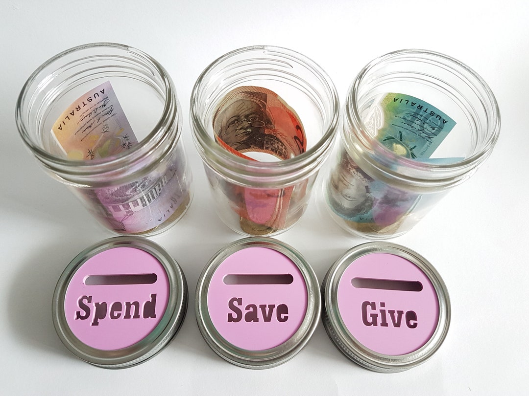 Save Spend Give Mason Jar Money Box-money Jar-moneybox-savings-kids ...