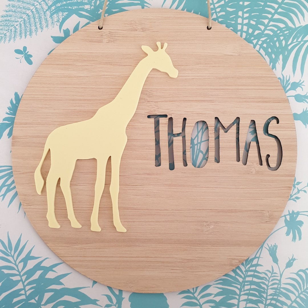 GIRAFFE Personalised Wooden Wall-door Hanging-nursery Decor-plaque-kids ...