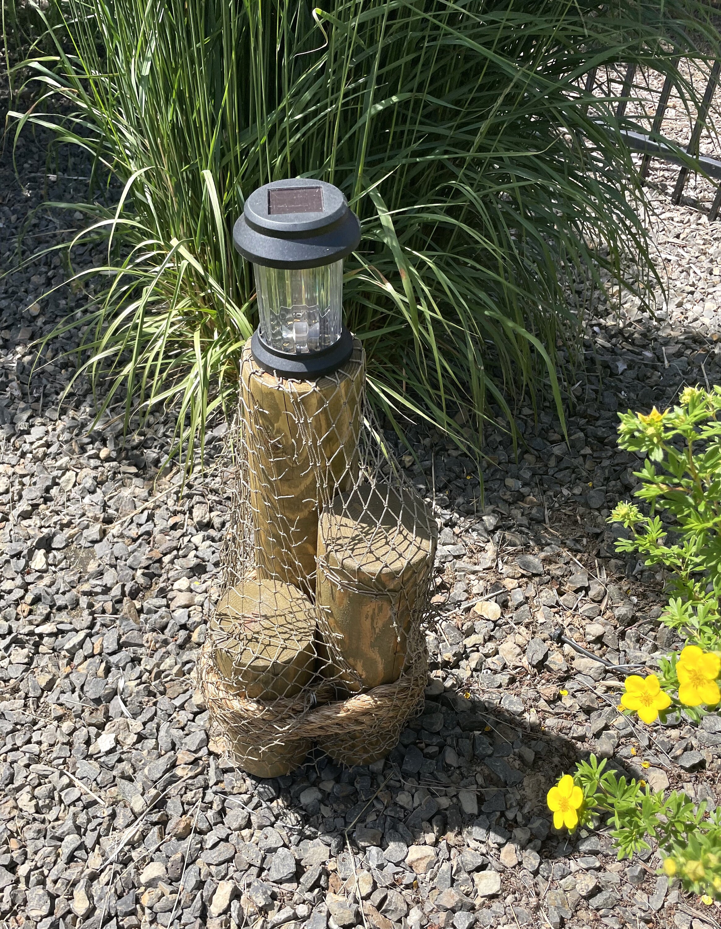 Nautical Wood Piling With Manila Rope, Fish Net & Solar Light - 20 ...