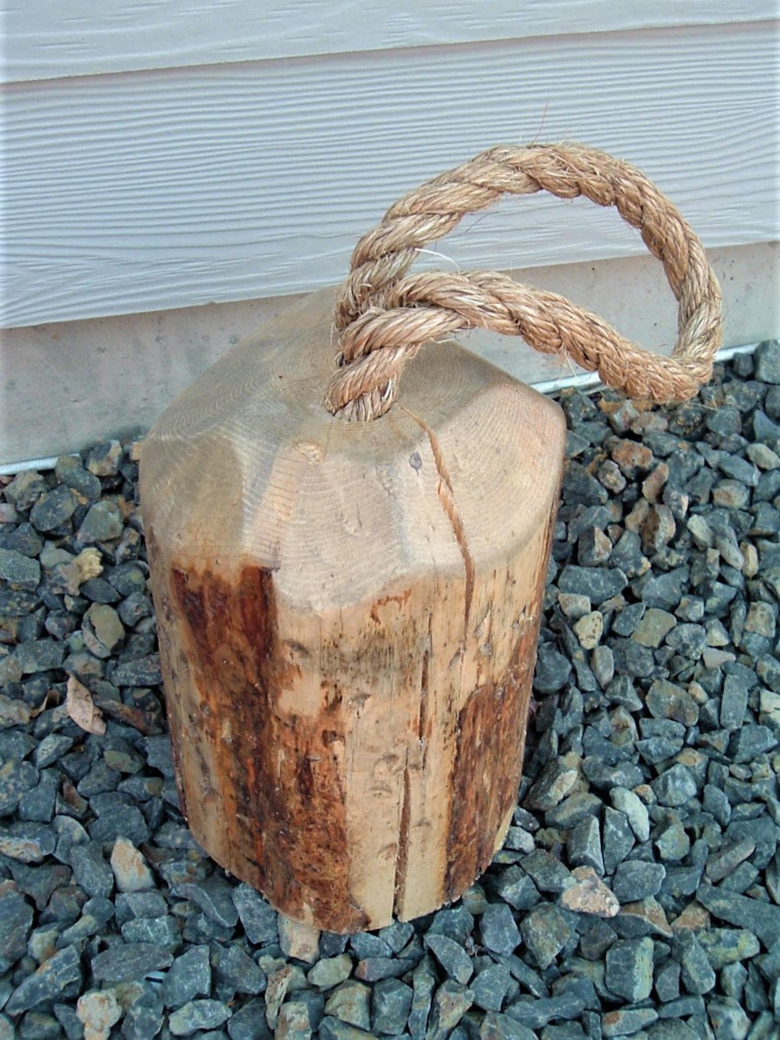 Nautical Piling Rustic Wood Doorstop or Decor With Rope Handle - Etsy