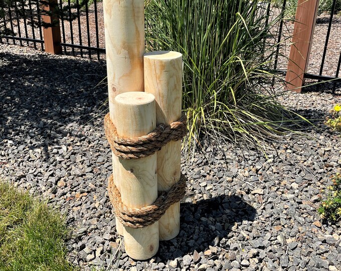 Nautical Piling Rustic Pine Wood 3 Tier 30"h With 3/4" Manila Rope Pier ...
