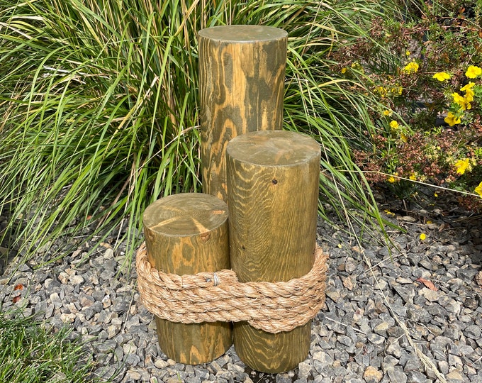 Nautical Pilings Rustic Pine Wood 3 Tier 20"h 5.5" Diameter, 3/4 ...