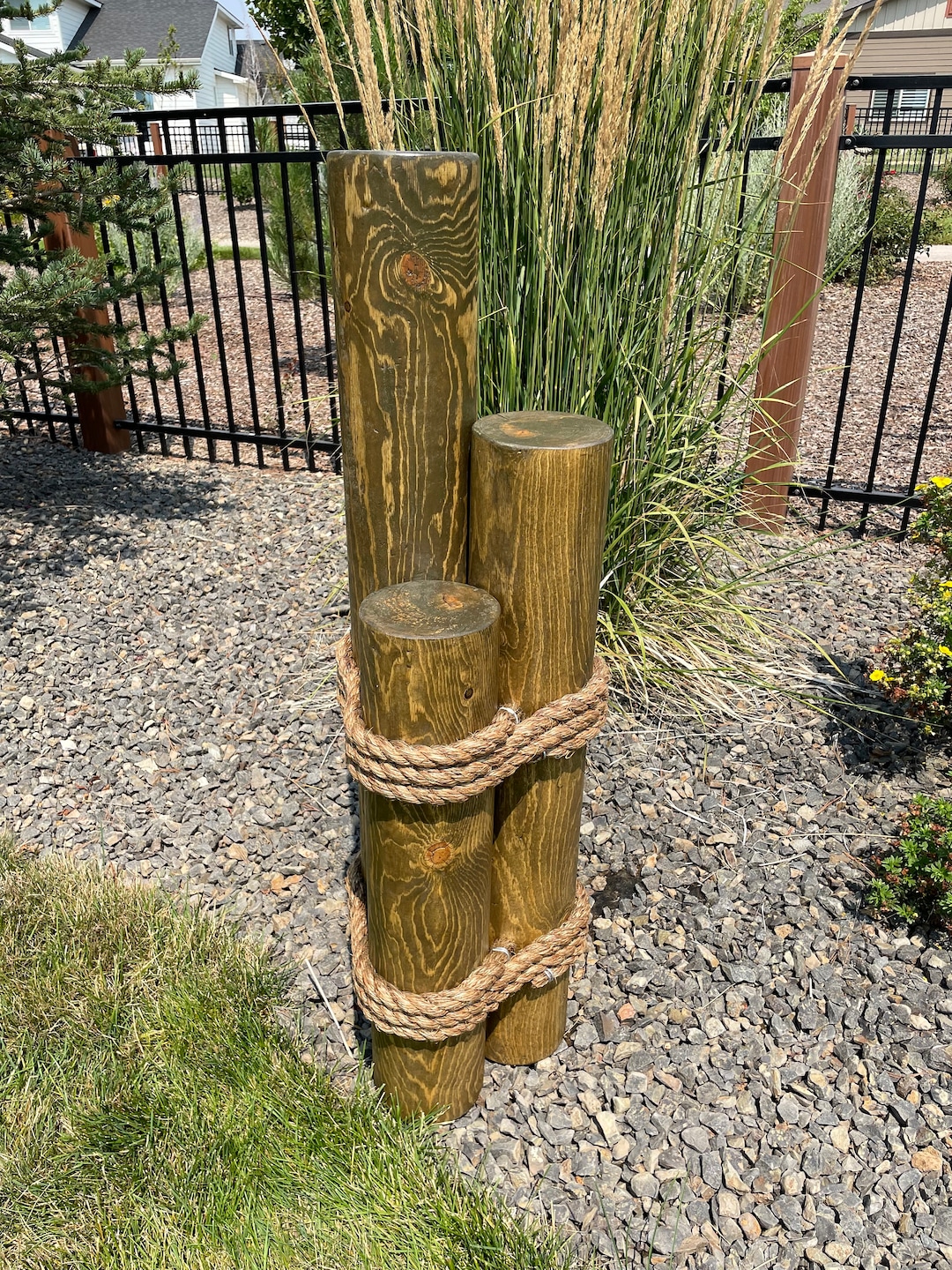 40 in Nautical Piling 3-tier 5 1/2 in Diam. Posts With Manilla Rope Coastal Decor Pilings for ...