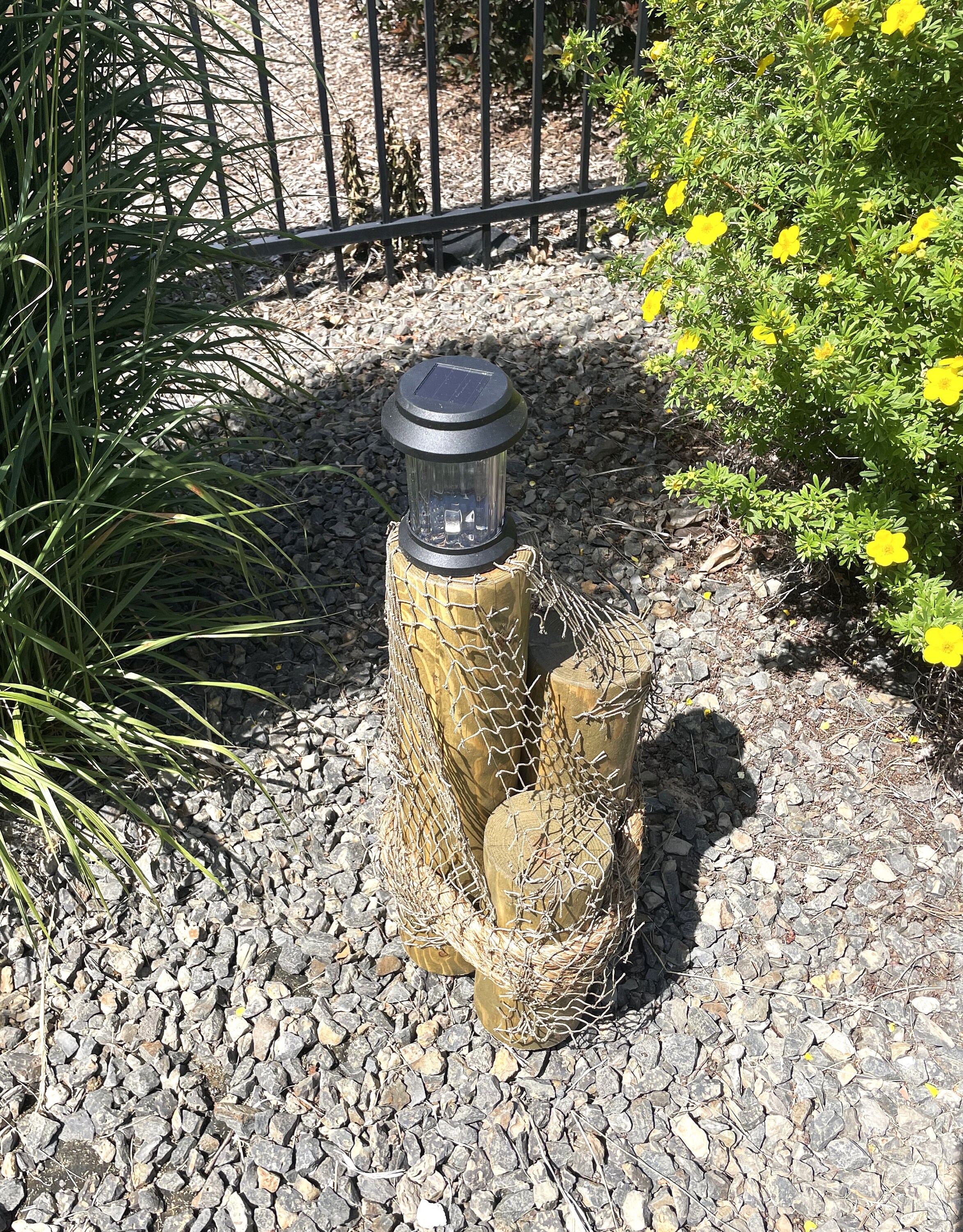 Nautical Wood Piling With Manila Rope, Fish Net & Solar Light - 20 ...