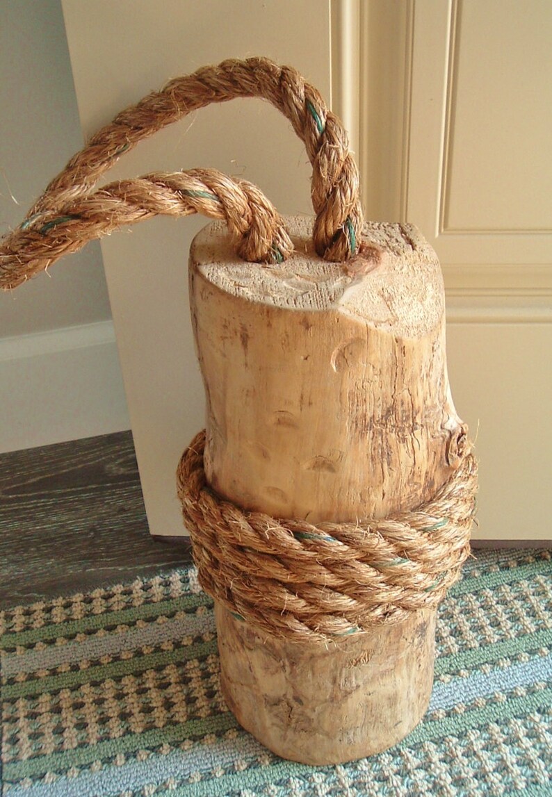 Nautical Piling Rustic Wood Doorstop w/Rope Wraps and Rope | Etsy