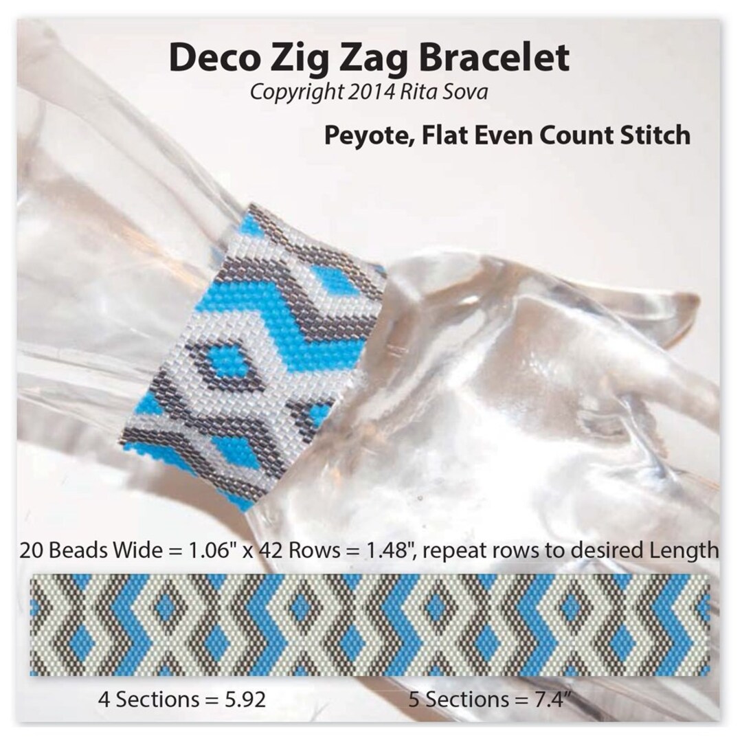 Deco Zig Zag Bracelet Pattern Tutorial - Beaded Bracelet Pattern - Etsy