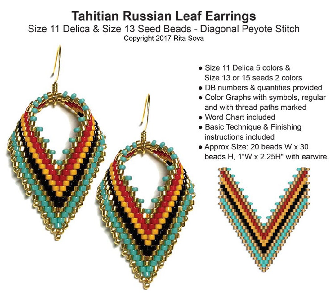 Instant PDF Download Tahitian Russian Leaf Earrings Beading Pattern ...