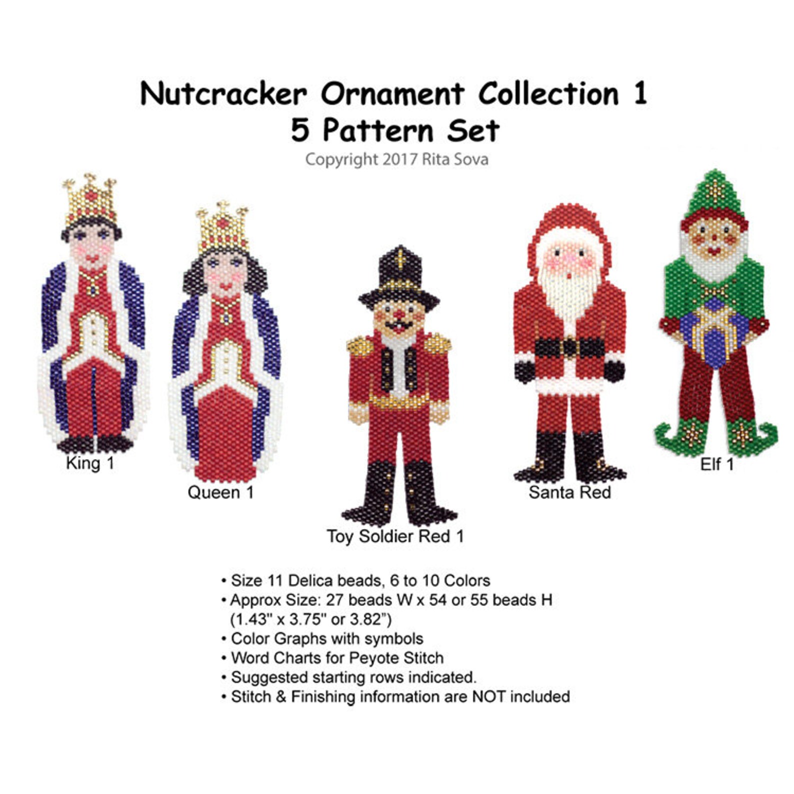 Nutcracker Pendant or Ornament Collection 1 - 5 Pattern Set - Beaded ...