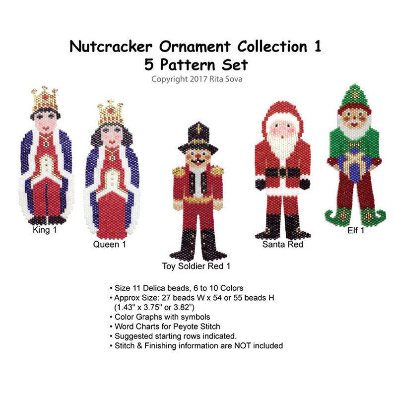 Nutcracker Pendant or Ornament Collection 1 - 5 Pattern Set - Beaded ...