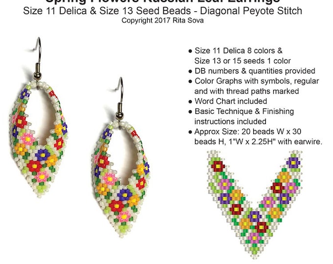Spring Flowers Russian Leaf Earrings - PDF Download Beading Pattern ...
