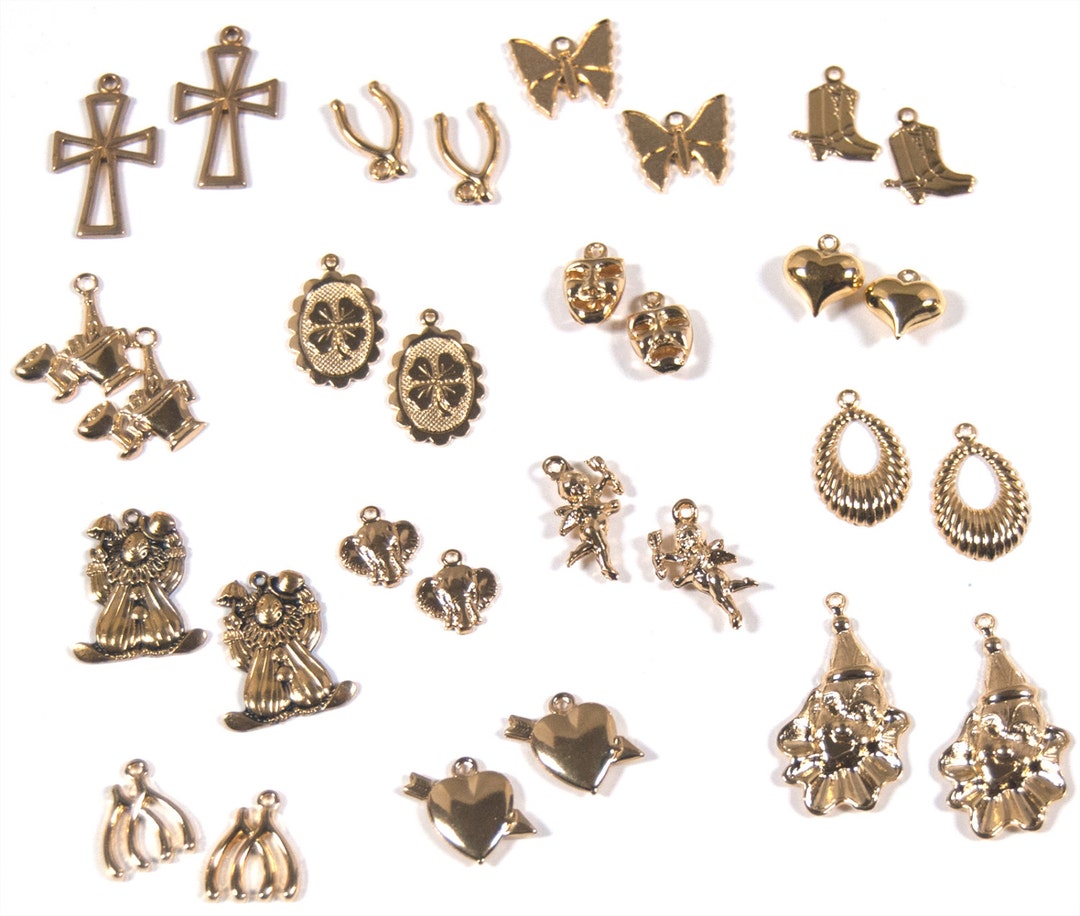 Gold Charm Set: Brass Cross, Butterfly, Boots, Hearts - 30 Pcs - Etsy