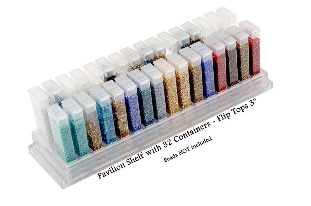 Bead Pavilion Shelf Flip Top With 32 Flip Top Containers & Caps - Bead ...
