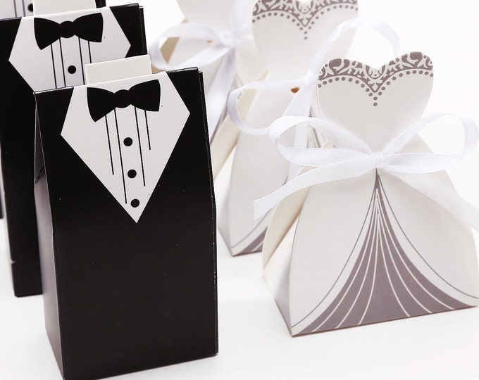 Wedding Favor Boxes: Bride Dress & Groom Tuxedo (set of 50) - Etsy