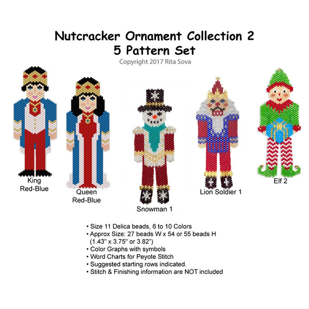 Nutcracker Pendant or Ornament Collection 2 - 5 Pattern Set - Beaded ...