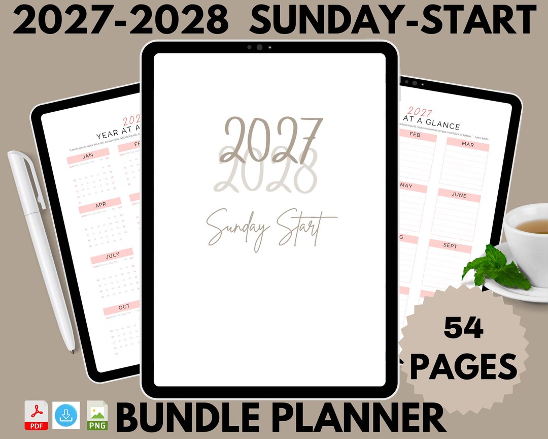 Editable Digital Planner Sunday Start- 2027-2028, Yearly and Monthly ...