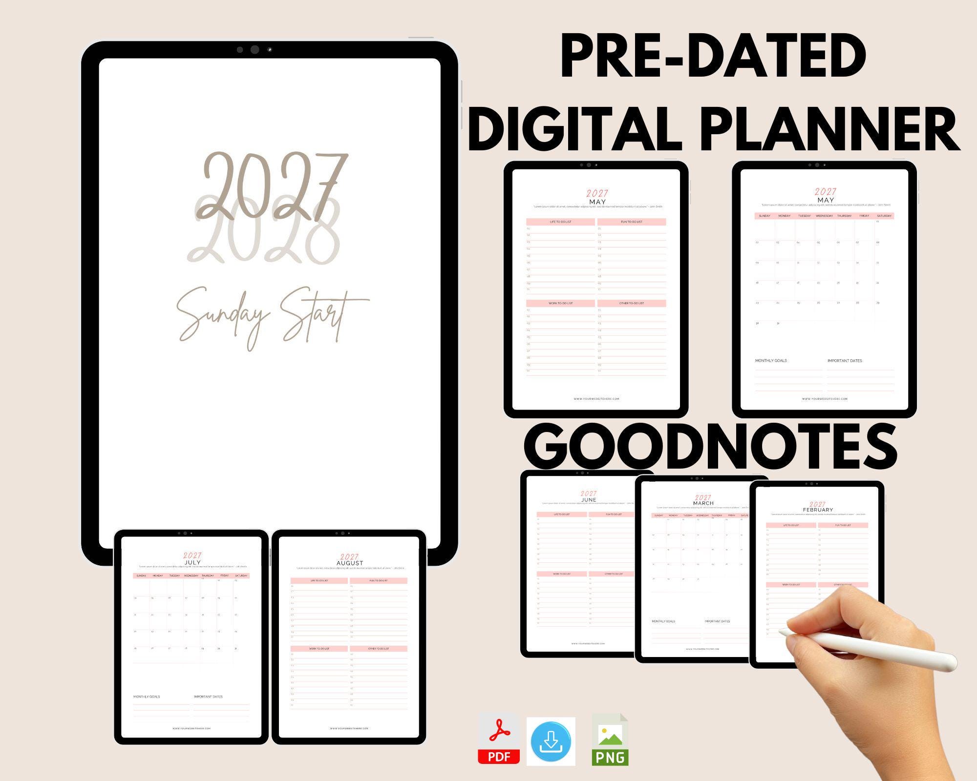 Editable Digital Planner Sunday Start- 2027-2028, Yearly and Monthly ...