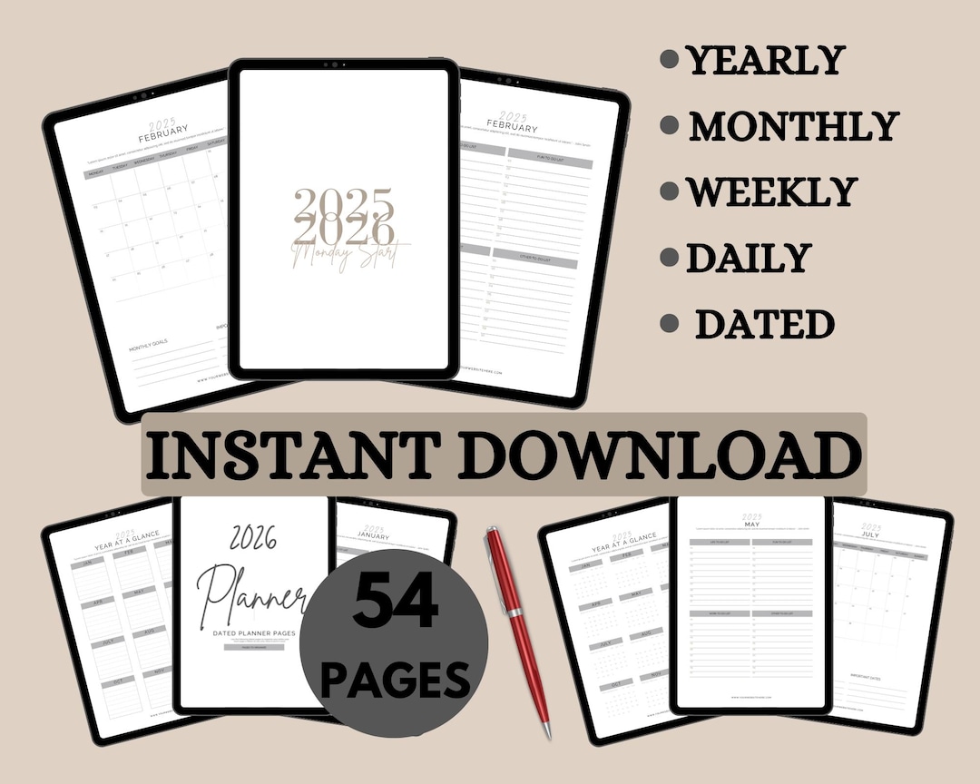 2025-2026 Dated Monthly Pages, Editable Digital Printable Yearly ...