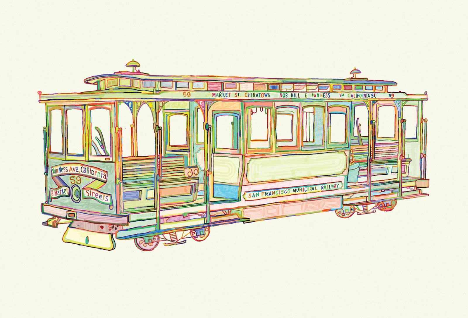 San Francisco Local Artist Trolley Art Line Art California - Etsy