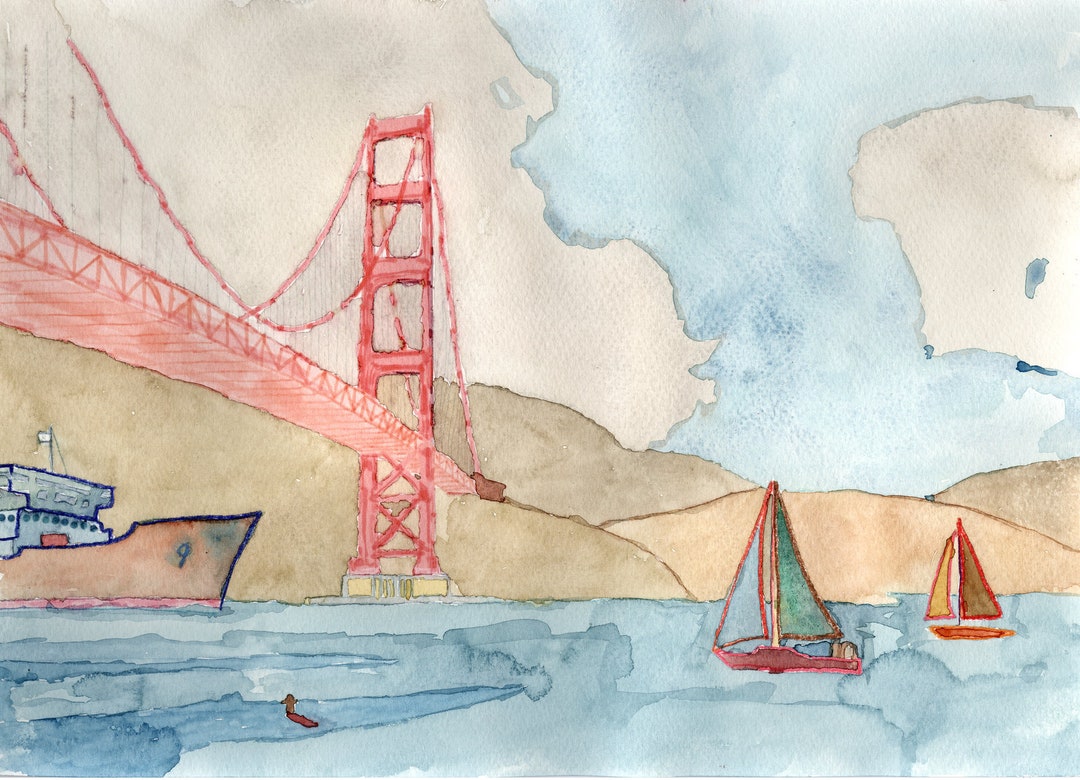 San Francisco Gift Bay Bridge Art Urban Wall Art Sailboat - Etsy
