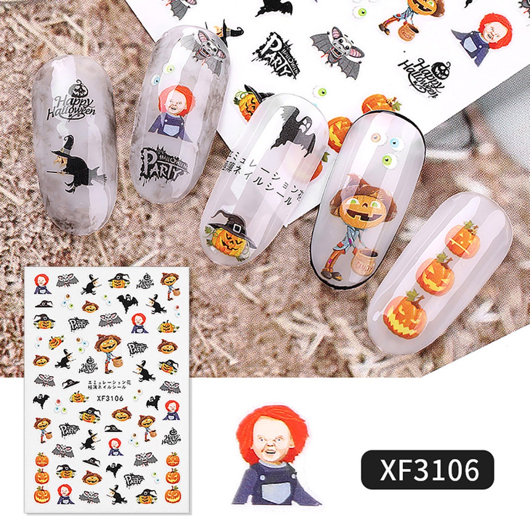 Nail Art 3D Decal Stickers Happy Halloween Funny Pumpkin Witch Ghost ...