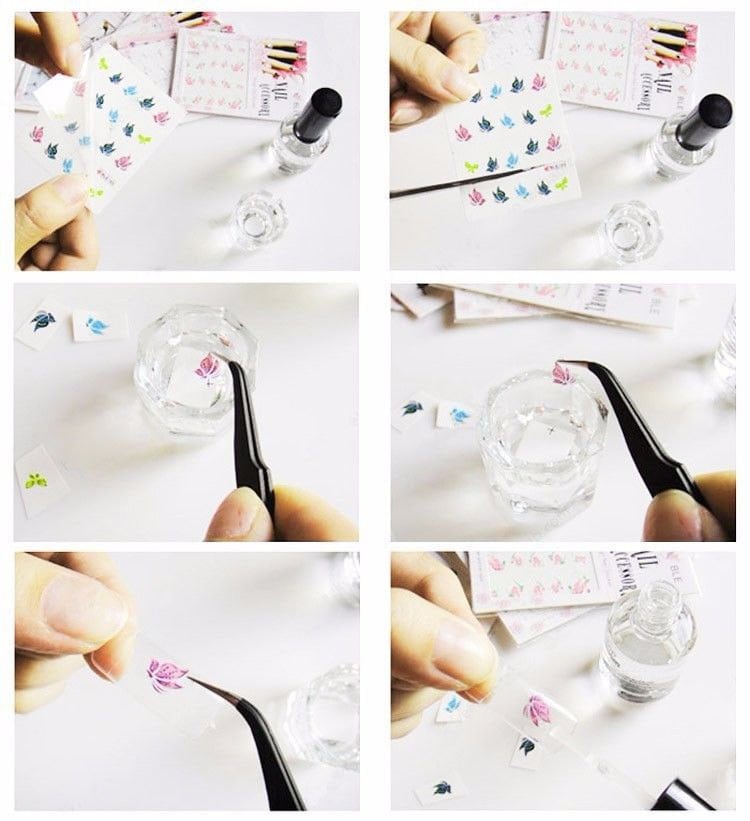 Nail Art Water Transfer Stickers Pretty Pink Black Flowers - Etsy