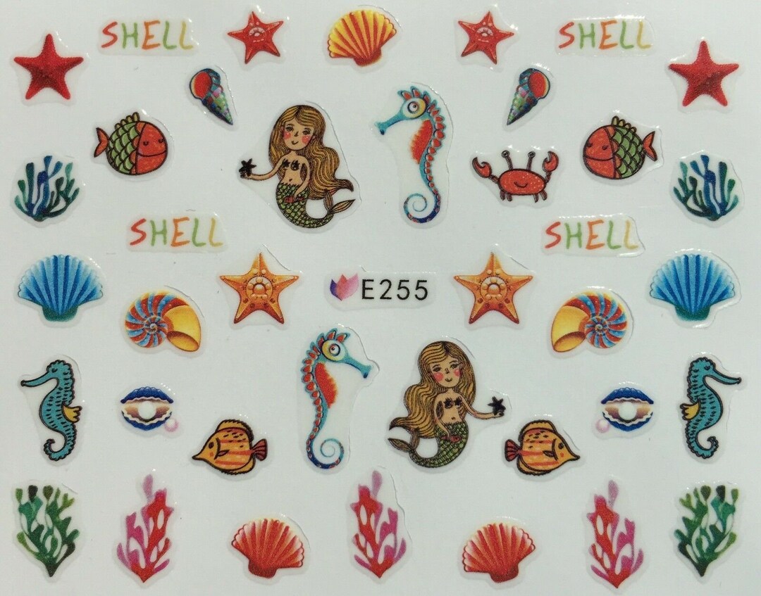 Nail Art 3D Decal Stickers Shells Fish Mermaid Sea Horse Crab Beach ...