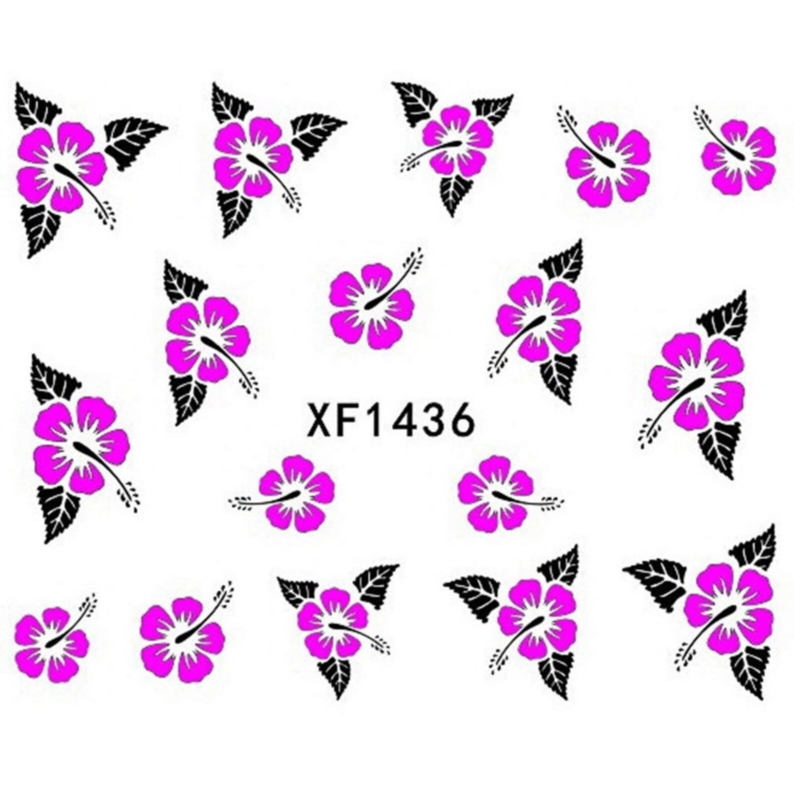 Nail Art Water Transfer Stickers Pretty Pink Black Flowers | Etsy