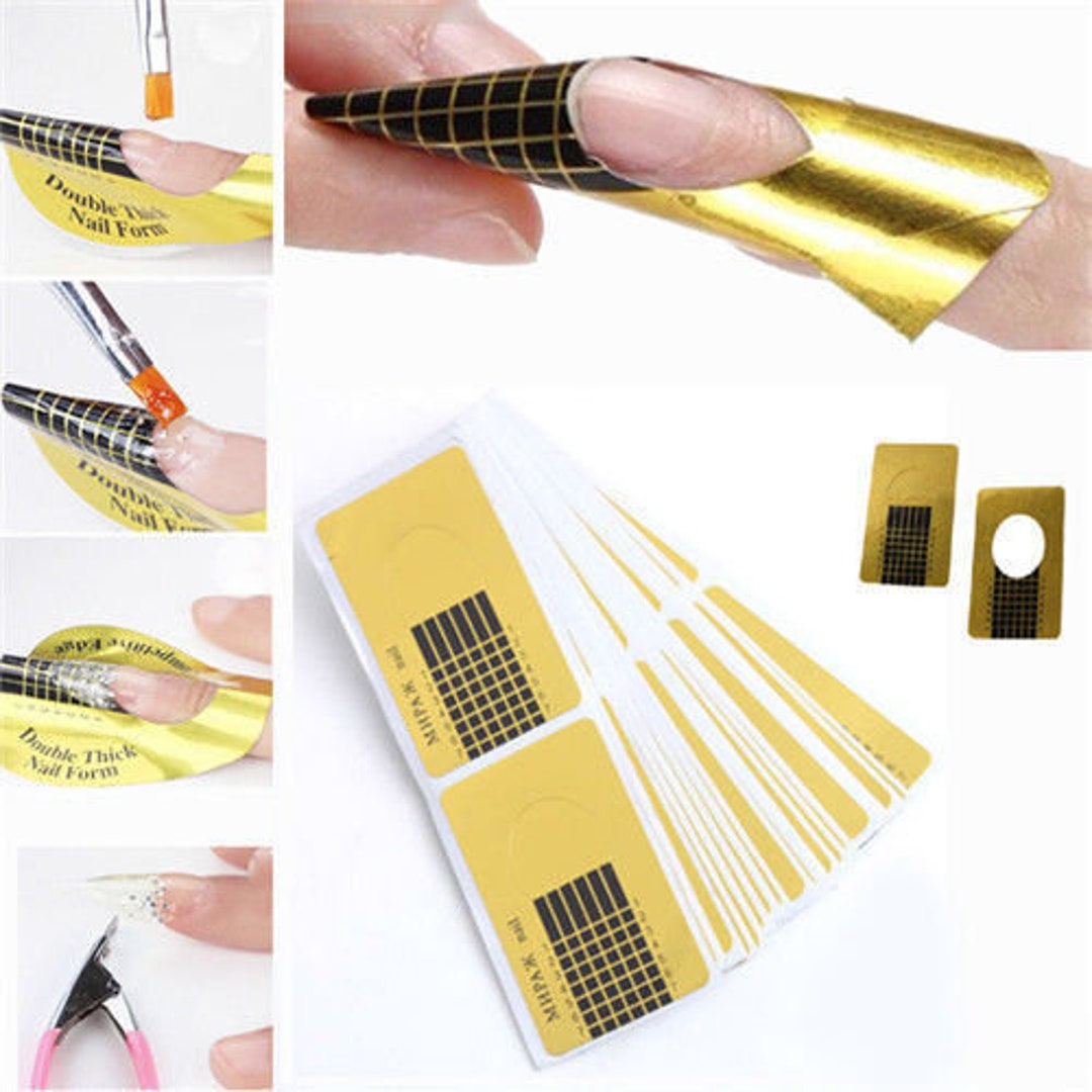 20 Nail Art Gold Guide Forms Acrylic / UV Gel Tips Extensions Manicure ...