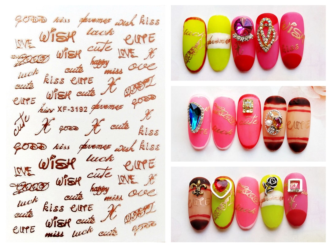 Nail Art 3D Decal Stickers Word Cute Happy Wish Miss Luck Love Kiss ...