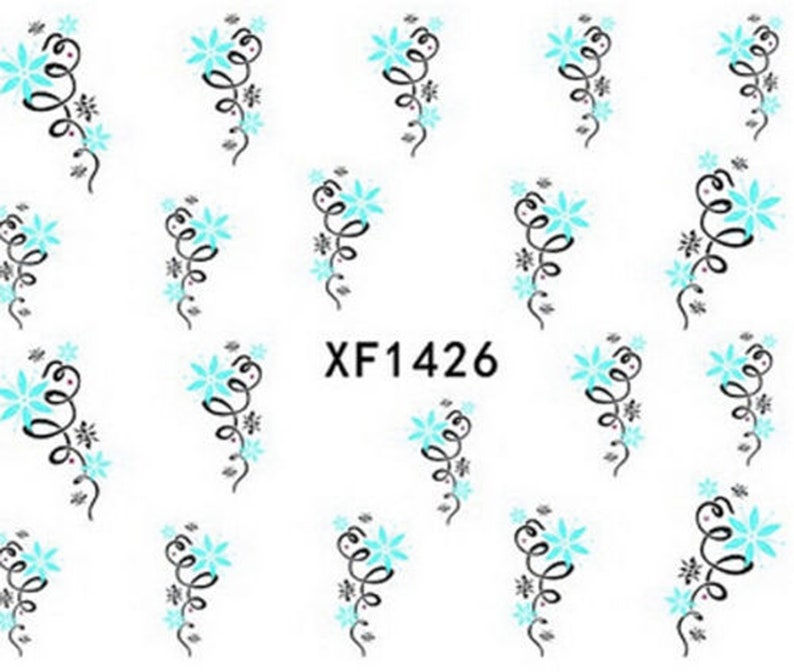 Nail Art Water Transfer Stickers Pretty Blue Flowers Decals - Etsy