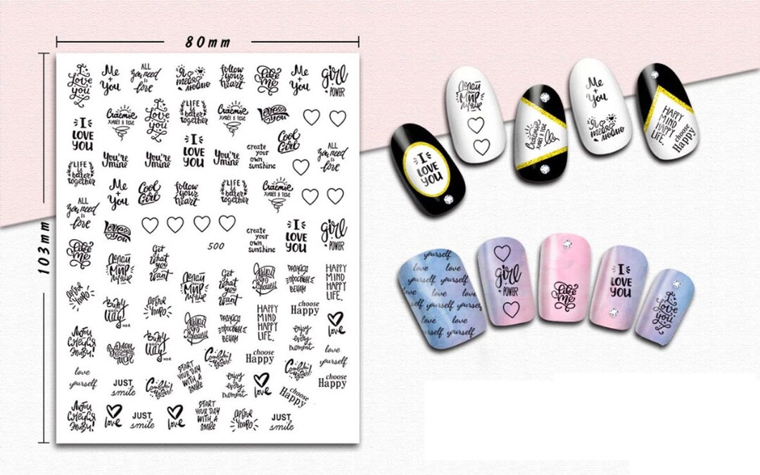 Nail Art 3D Stickers Decal Words Signs Heart Happy Love CA500 - Etsy