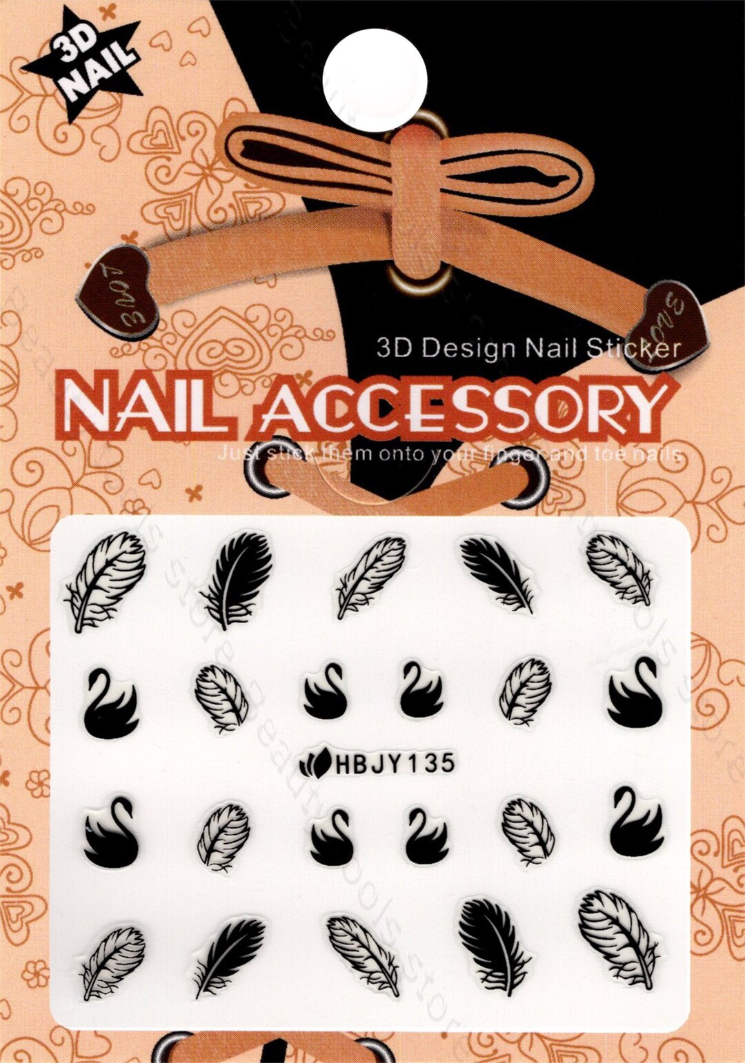 Nail Art 3D Decal Stickers Black Swans Feathers HBJY135 - Etsy
