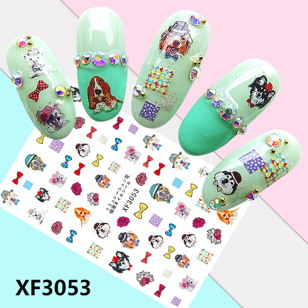 Nail Art 3D Decal Stickers Pretty Dog in Hat Bow Flower XF3053 - Etsy