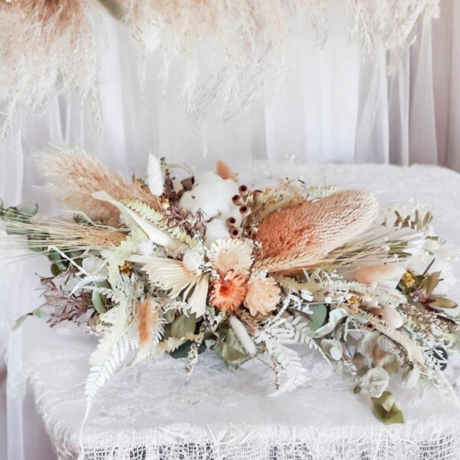 Neutral Australian Native Dried Flower Centrepiece Wedding Table Floral ...