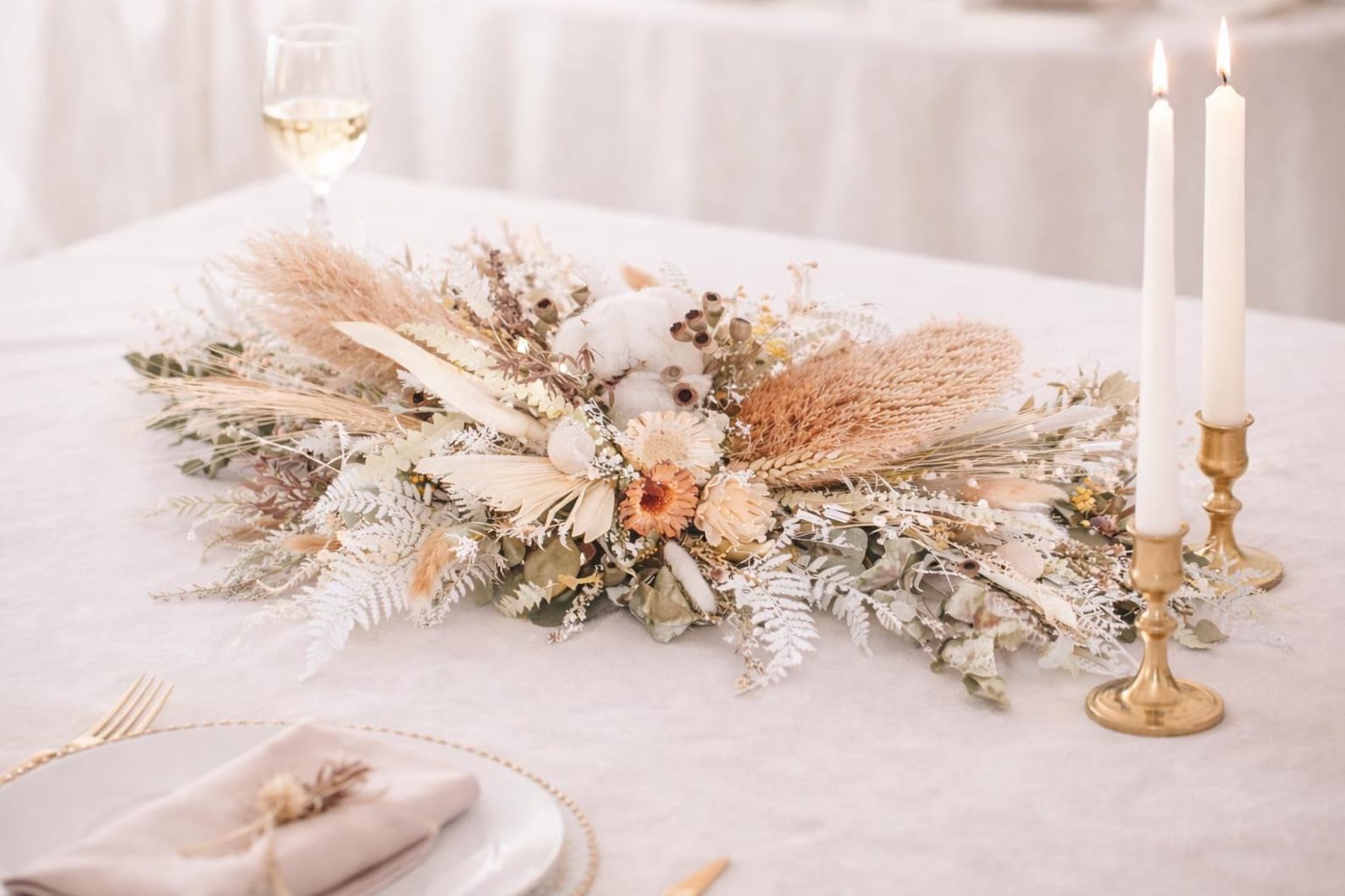 Neutral Australian Native Dried Flower Centrepiece Wedding Table Floral ...