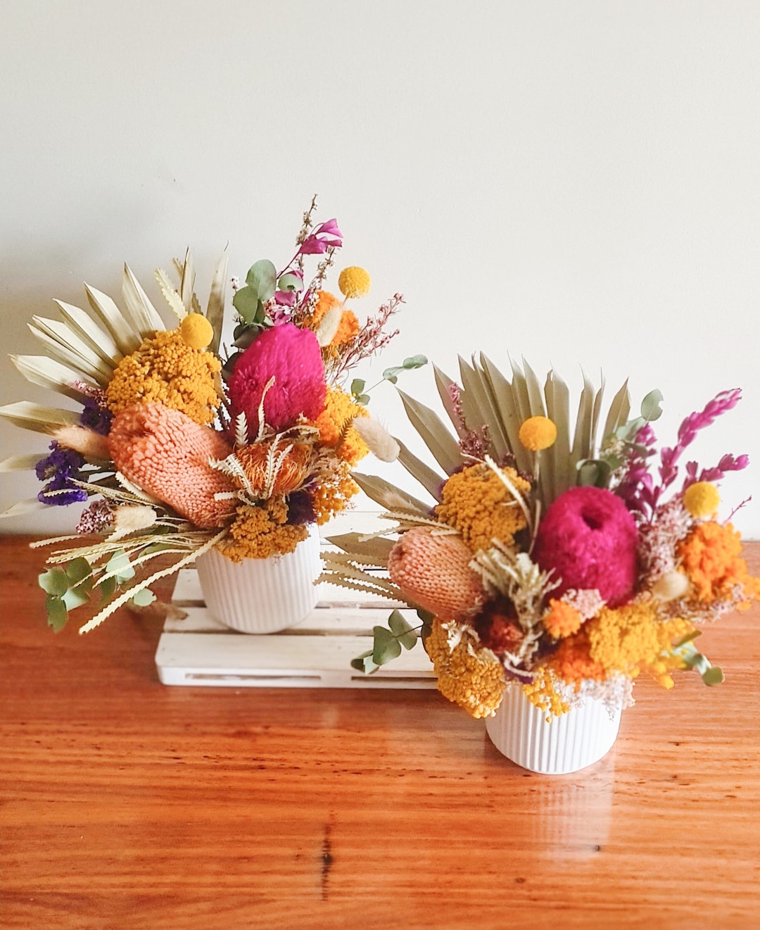 Australian Native Preserved Flowers Arrangement in Vase Palm Pink ...
