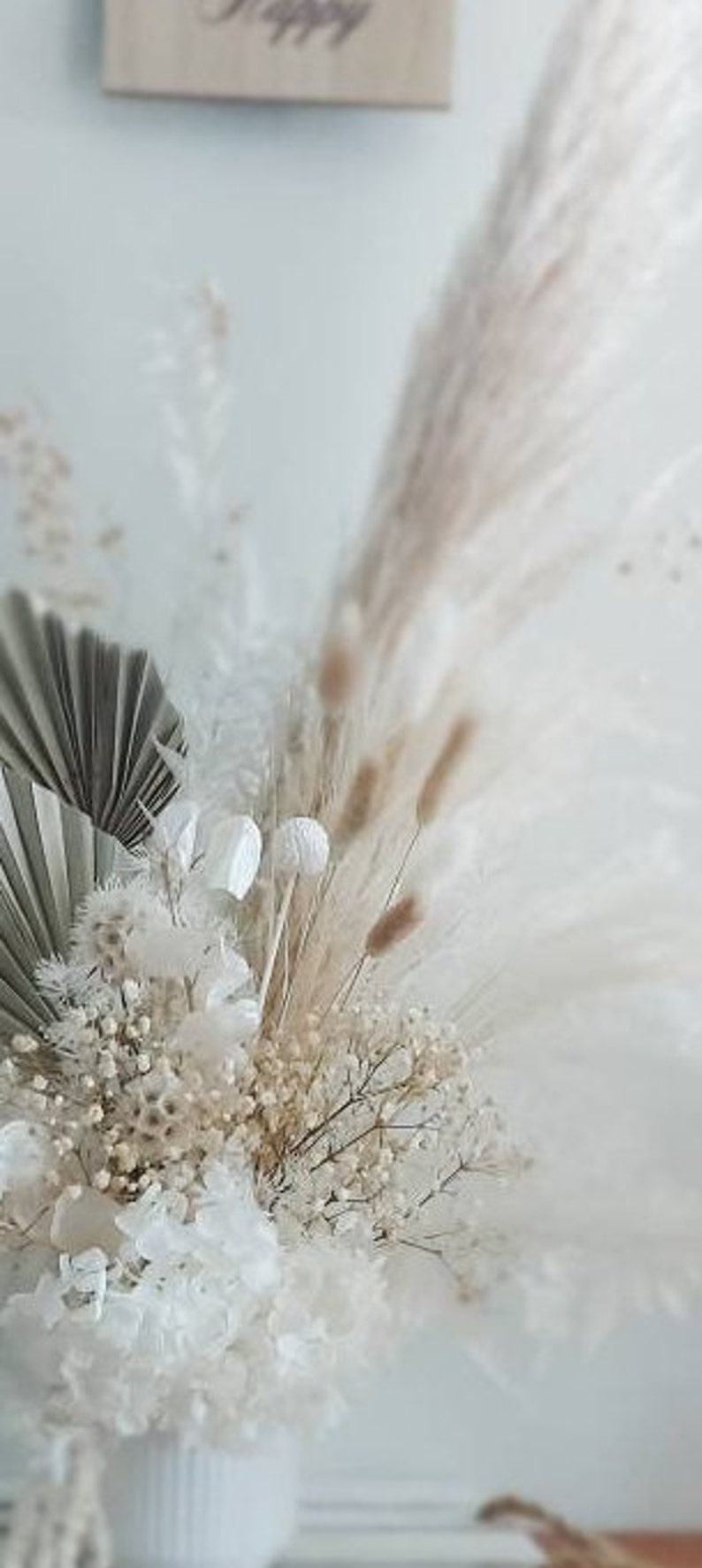 White Beige Neutral Preserved Floral Arrangement in Vase Dried Flowers ...