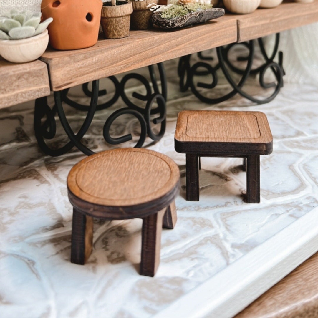 Dollhouse Miniatures Step Stool, Side Stool, Plant Stand, 1:12 Scale ...