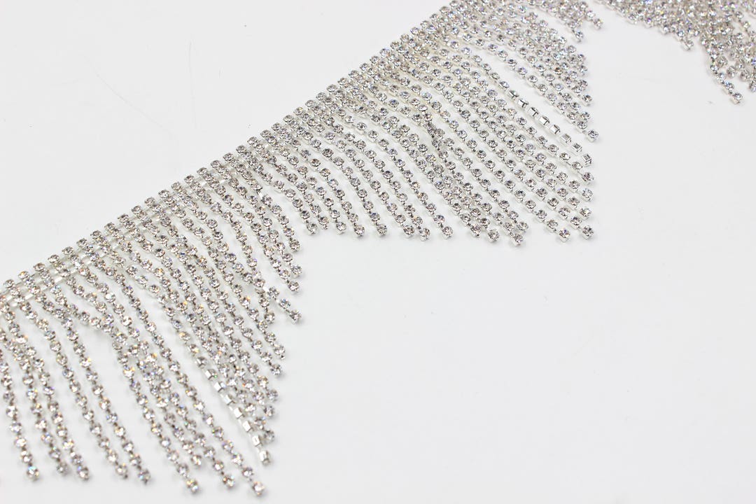 Silver Crystal Trim, Rhinestone Applique, Fringe Rhinestone Trim ...