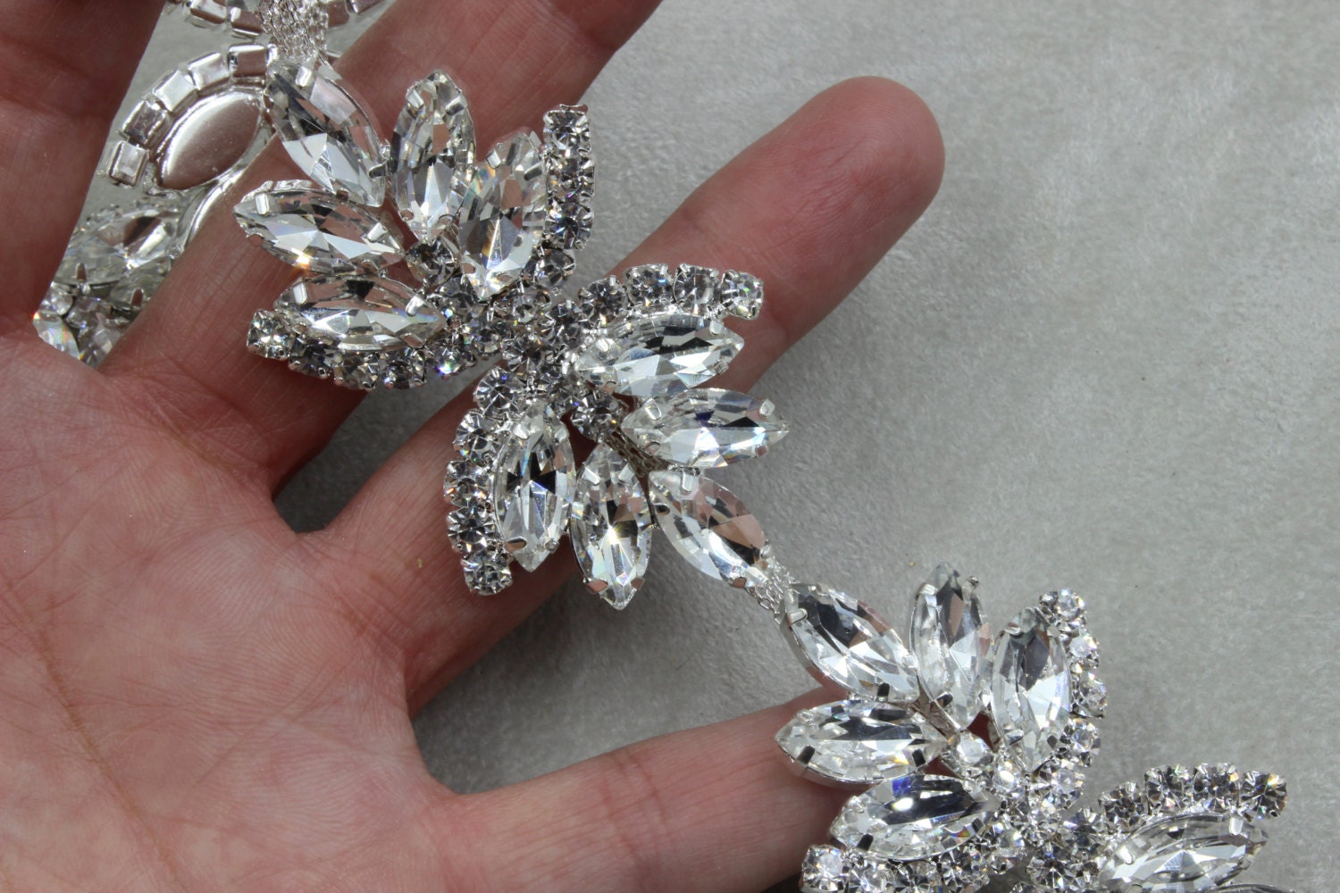 One Yard Applique Trim Bridal Applique Silver Trim Crystal | Etsy