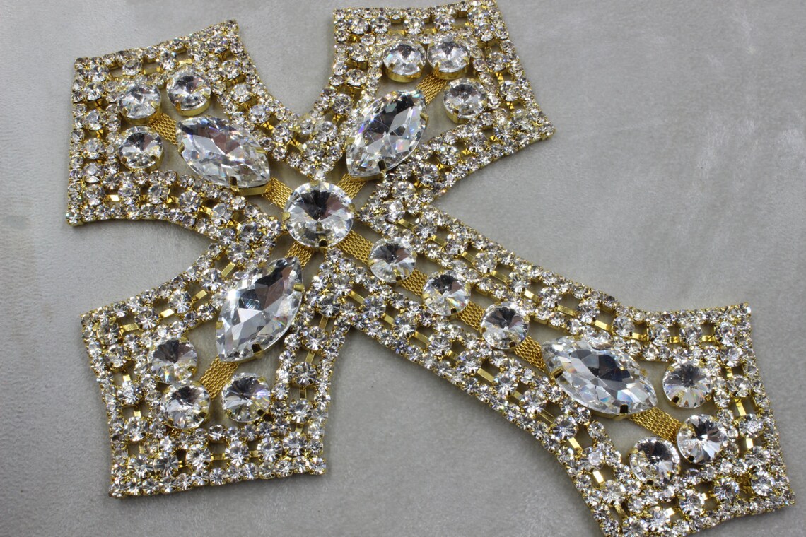 Gold Cross Trim Bridal Applique Gold Cross Rhinestone Trim | Etsy