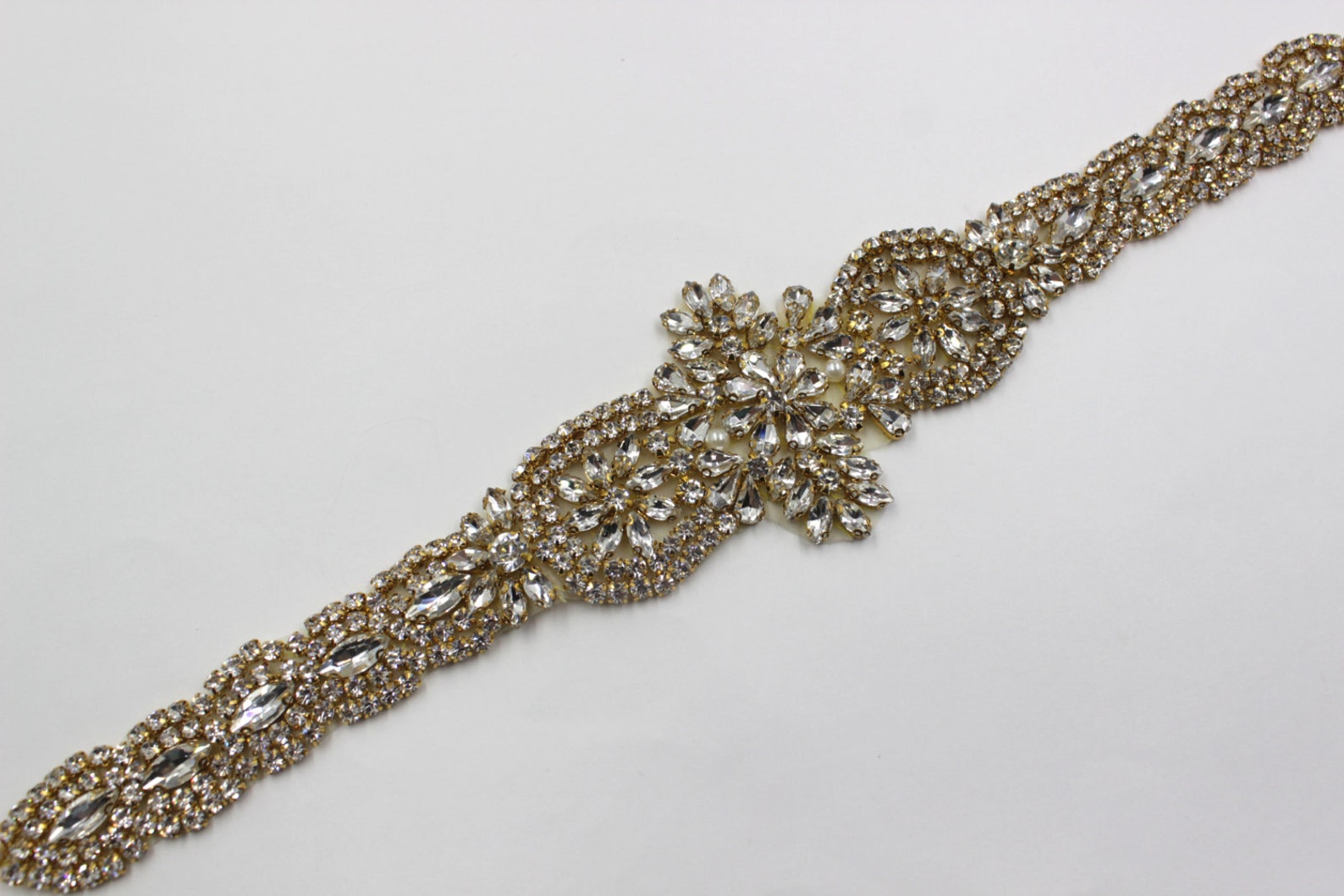 Gold Applique Trim Bridal Applique Gold Trim Rhinestone | Etsy