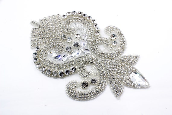 Silver Applique Trim Bridal Applique Silver Crystal Trim | Etsy