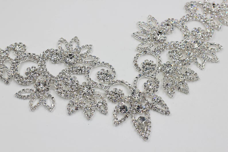 Silver Rhinestone Applique Crystal Trim Rhinestone Trim - Etsy