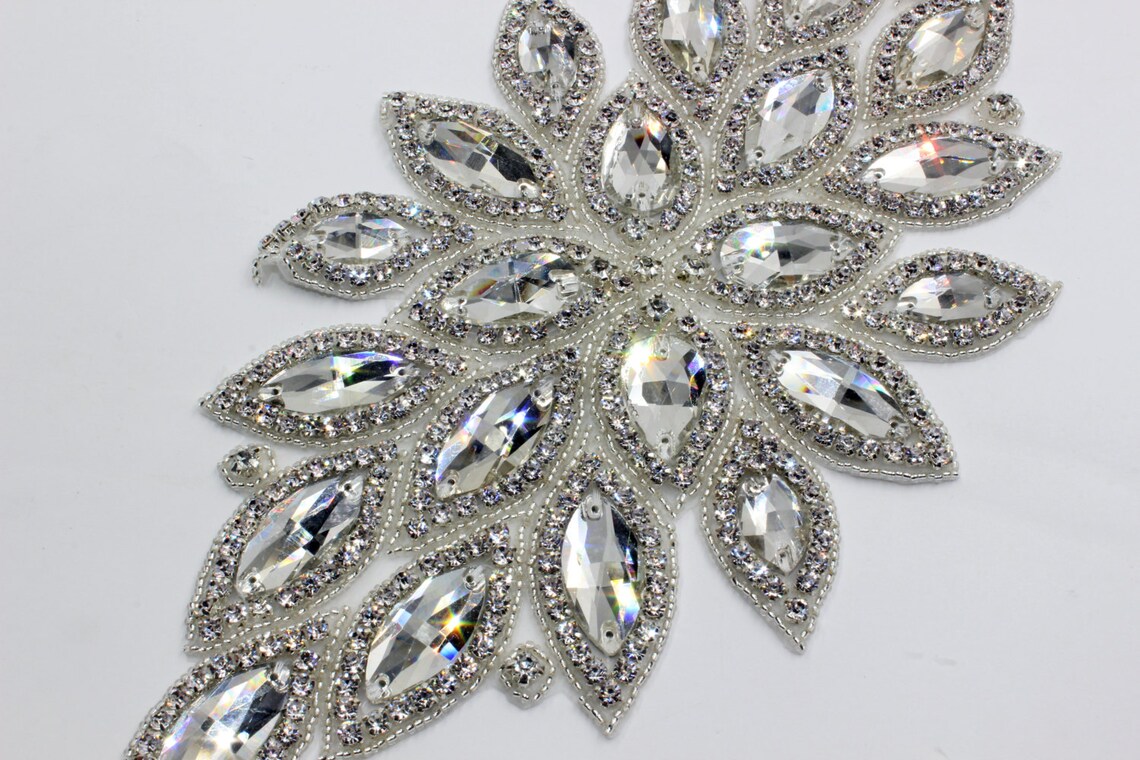 Clear crystal trim applique trim Bridal Applique crystal | Etsy