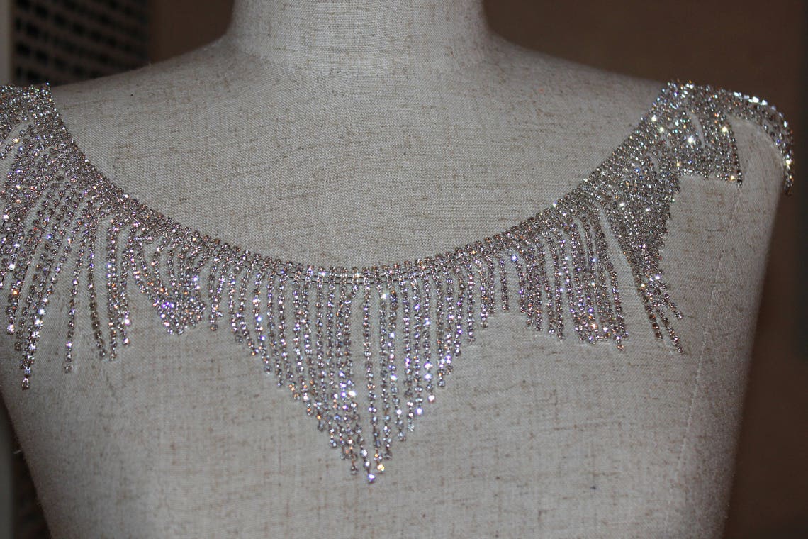 Silver Crystal Trim Rhinestone Applique Fringe Rhinestone - Etsy