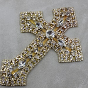 Gold Cross Trim, Bridal Applique, Gold Cross, Rhinestone Trim ...