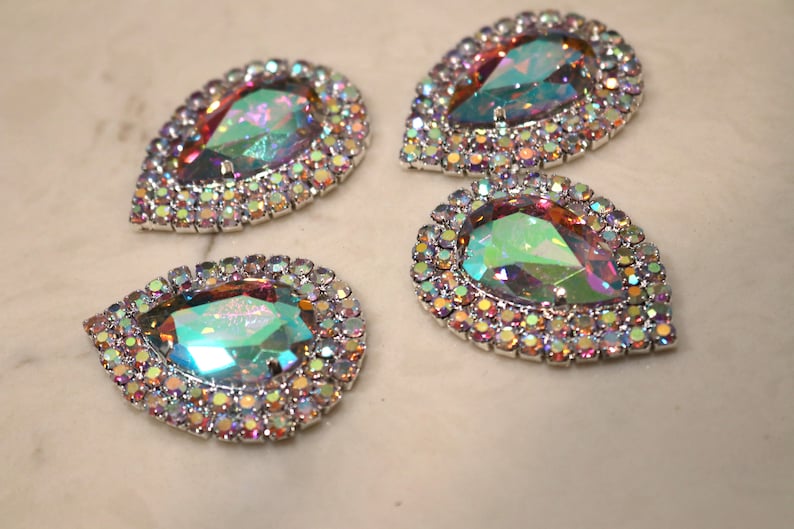 Ab Crystal Teardrop Trim Rhinestone Teardrop Applique | Etsy