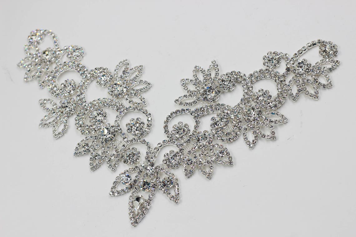 Silver Rhinestone Applique Crystal Trim Rhinestone Trim - Etsy